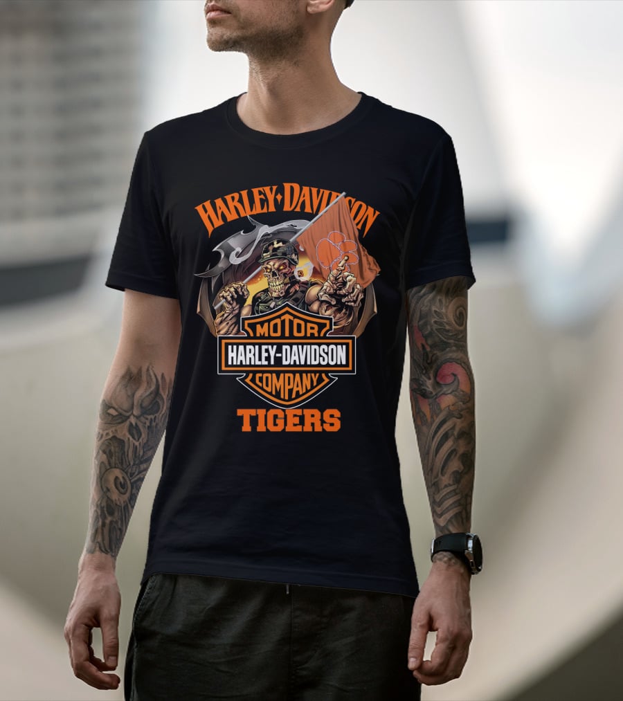 Harley Davidson Motor Company Clemson Tigers Skeleton T-Shirt