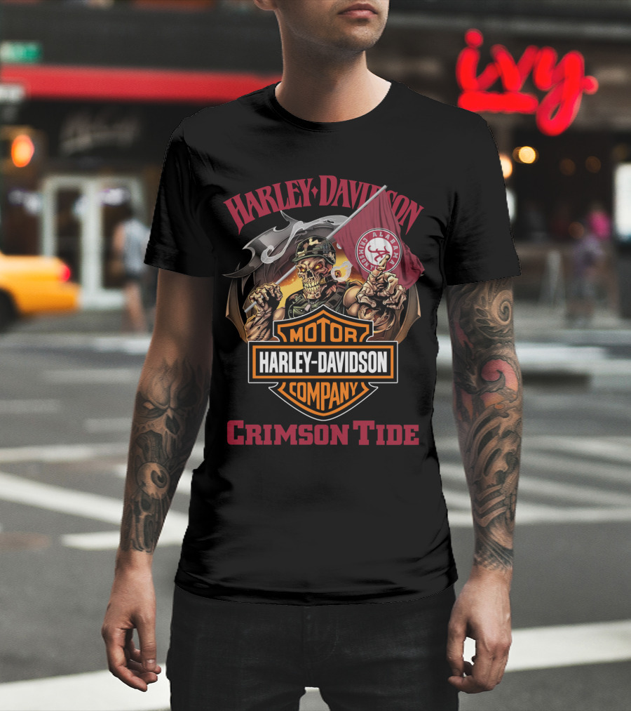 Harley Davidson Alabama Crimson Tide Skeleton Motif T-Shirt