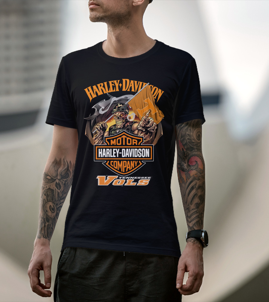 Harley Davidson Tennessee Volunteers Vols Skeleton T-Shirt