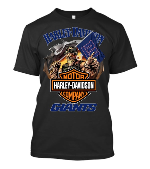 Harley Davidson Motor Company Giants Flag Skeleton Rider T-Shirt