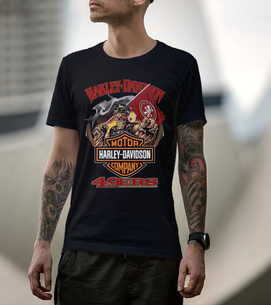Harley Davidson Motor Company 49ers San Francisco Skeleton Flag T-Shirt