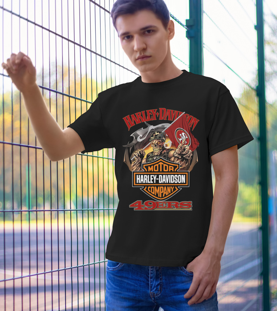 Harley Davidson Motor Company 49ers San Francisco Skeleton Flag T-Shirt