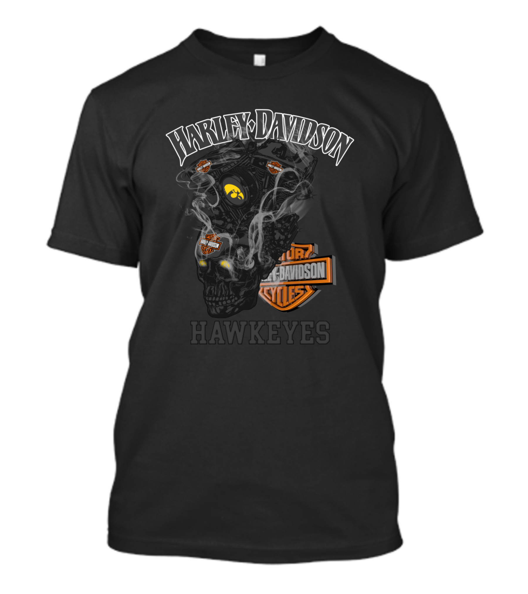 Harley Davidson Iowa Hawkeyes Skull Engine T-Shirt