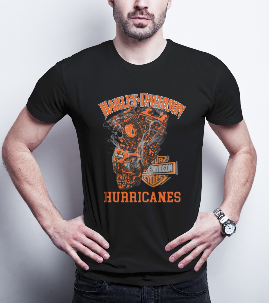 Harley Davidson Miami Hurricanes Engine Skull T-Shirt