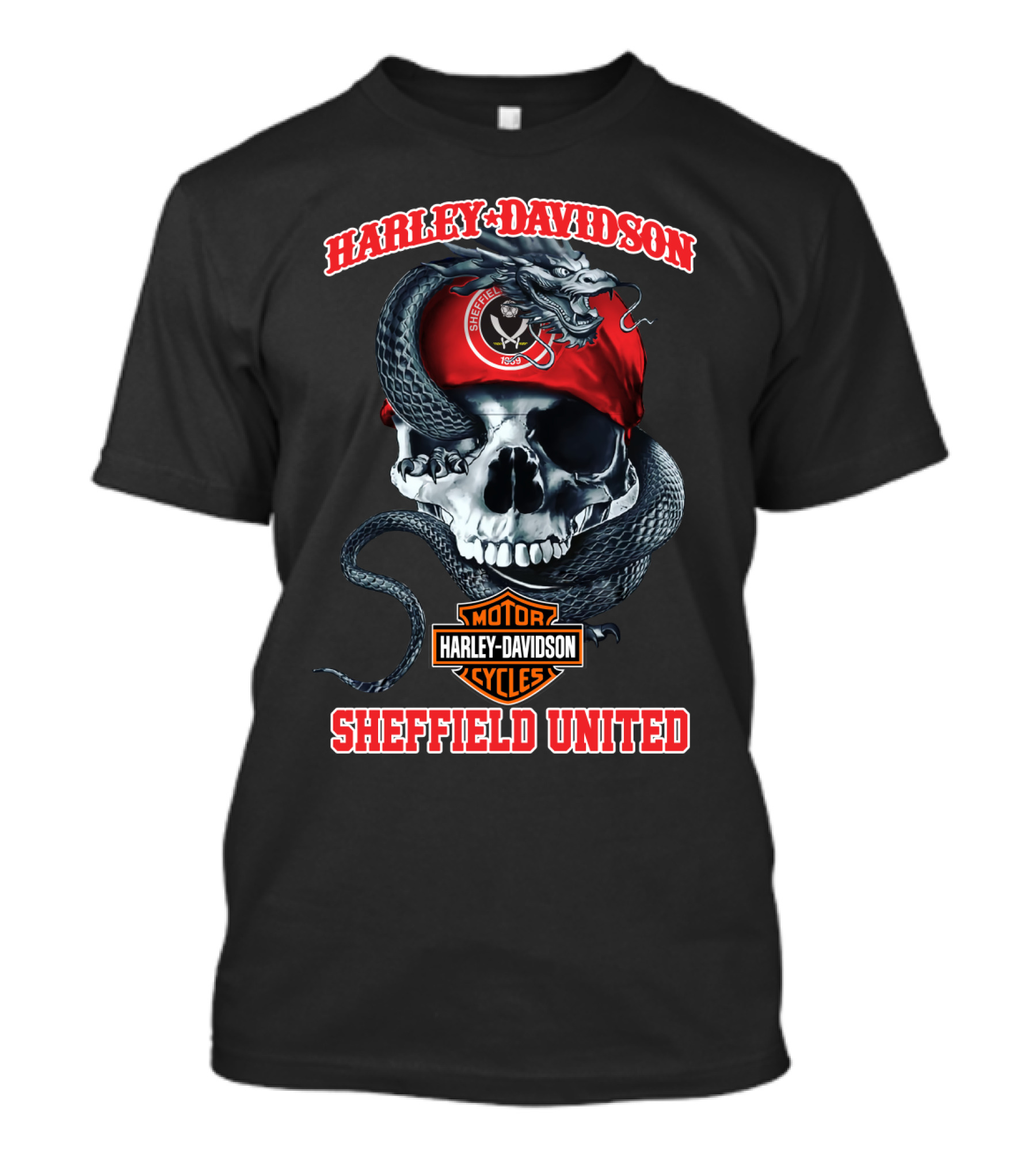 Harley Davidson Motor Cycles Skull Snake Sheffield United T-Shirt