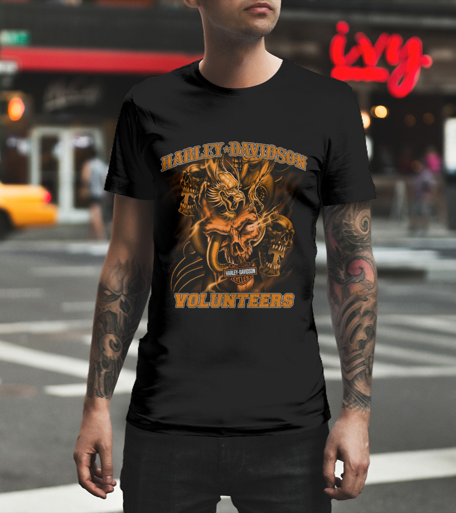 Harley Davidson Cycles Tennessee Volunteers Skulls And Phoenix T-Shirt