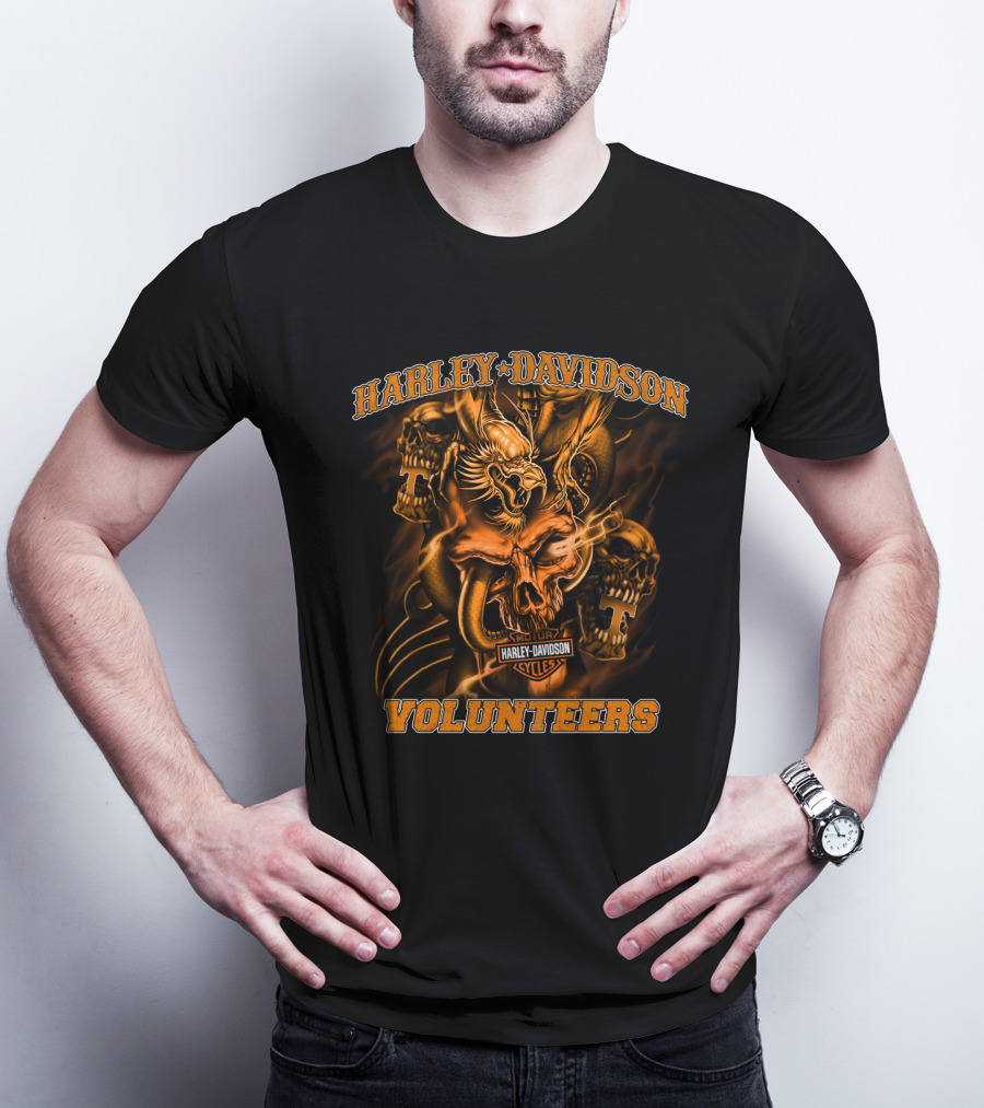 Harley Davidson Cycles Tennessee Volunteers Skulls And Phoenix T-Shirt