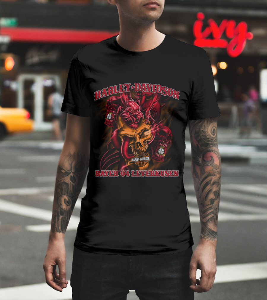 Harley Davidson Bayer 04 Leverkusen Skull Dragon T-Shirt