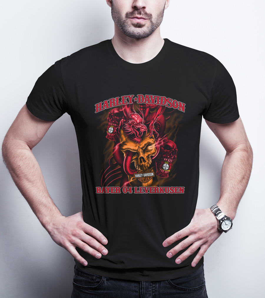 Harley Davidson Bayer 04 Leverkusen Skull Dragon T-Shirt