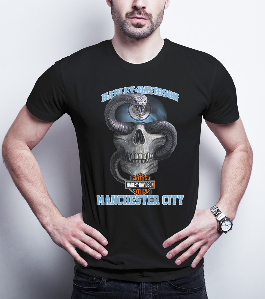 Harley Davidson Motorcycles Manchester City Skull And Snake T-Shirt