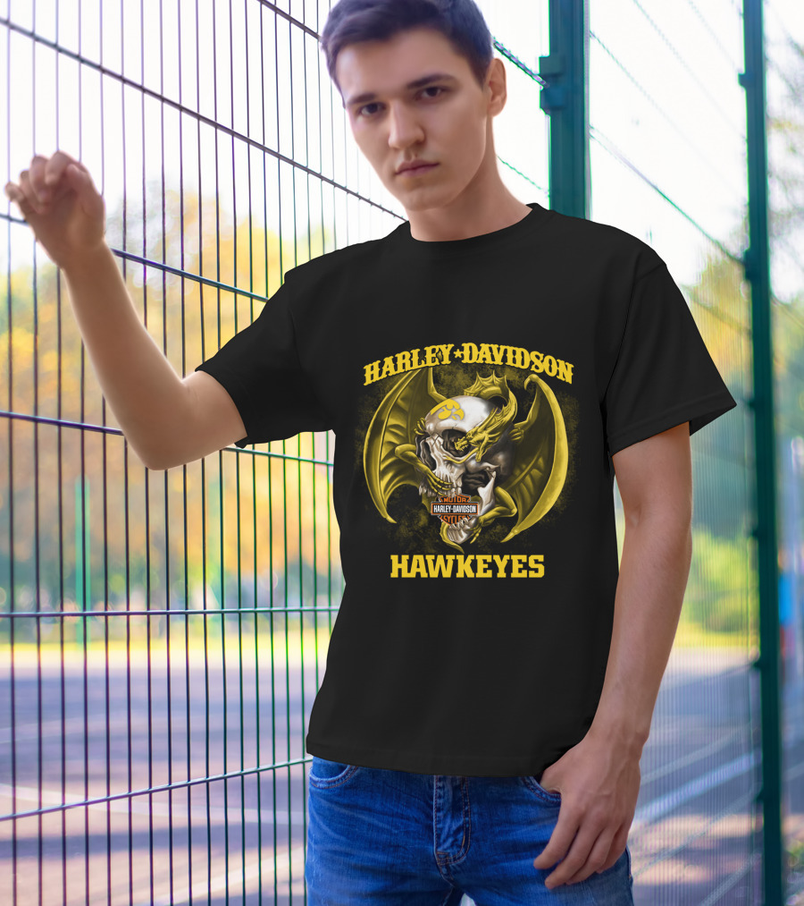 Harley Davidson Hawkeyes Skull Dragon Motor Iowa T-Shirt