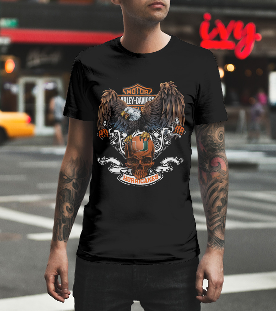 Harley Davidson Miami Hurricanes Bald Eagle Skull T-Shirt