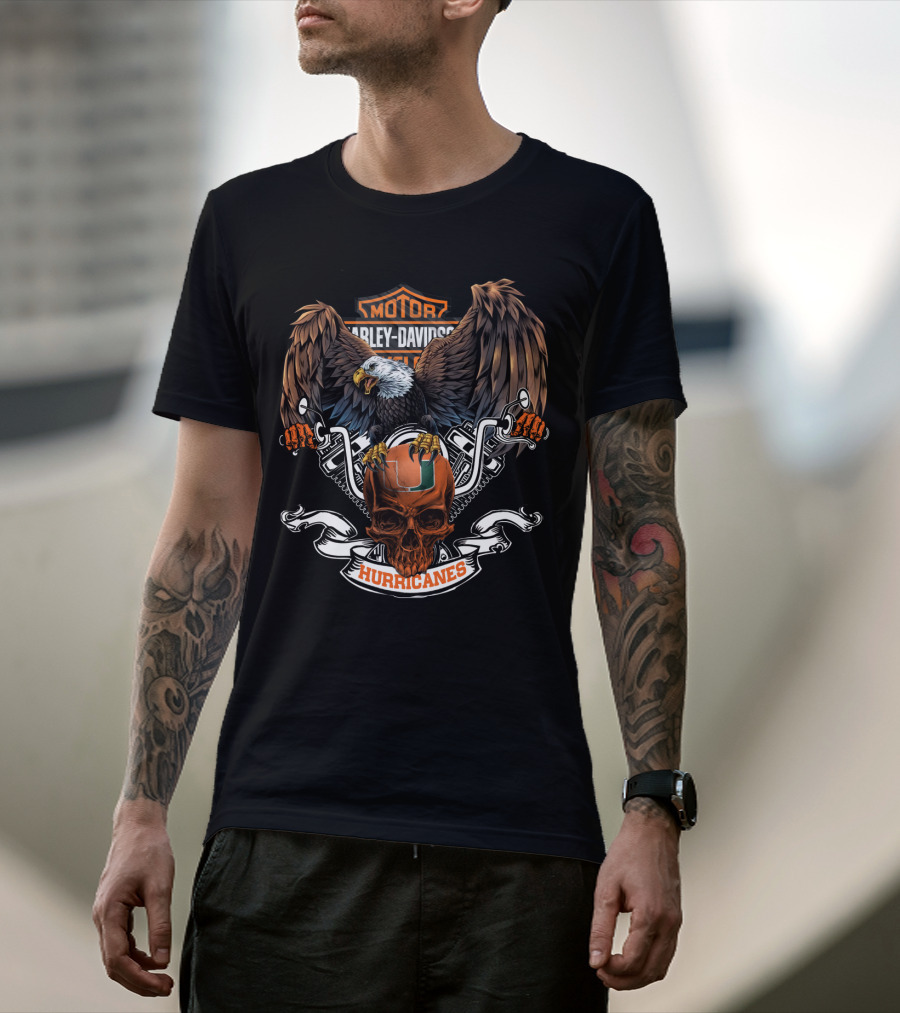 Harley Davidson Miami Hurricanes Bald Eagle Skull T-Shirt