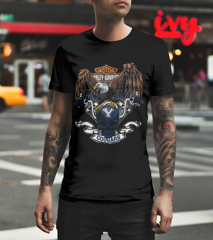 Byu Cougars Harley Davidson Eagle Skull T-Shirt