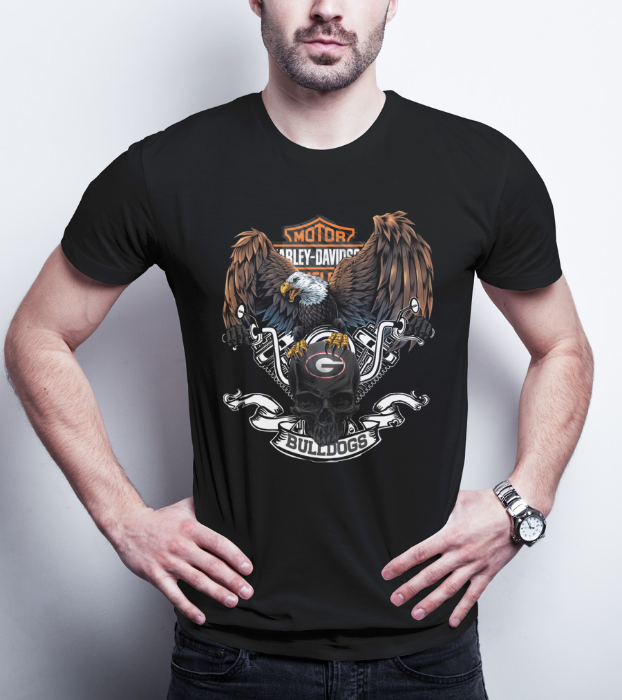Hd Ncaa Georgia Bulldogs Harley Davidson Eagle Skull T-Shirt