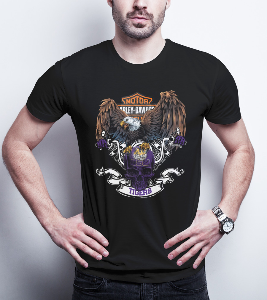 Harley Davidson Ncaa Lsu Tigers Eagle And Skull T-Shirt