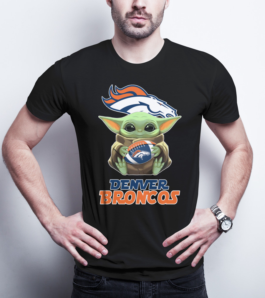 Denver Broncos Grogu Holding Football T-Shirt
