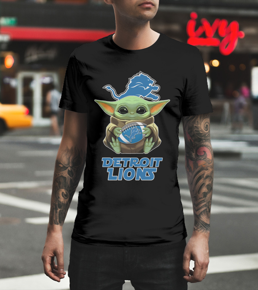 Detroit Lions Baby Yoda Football T-Shirt