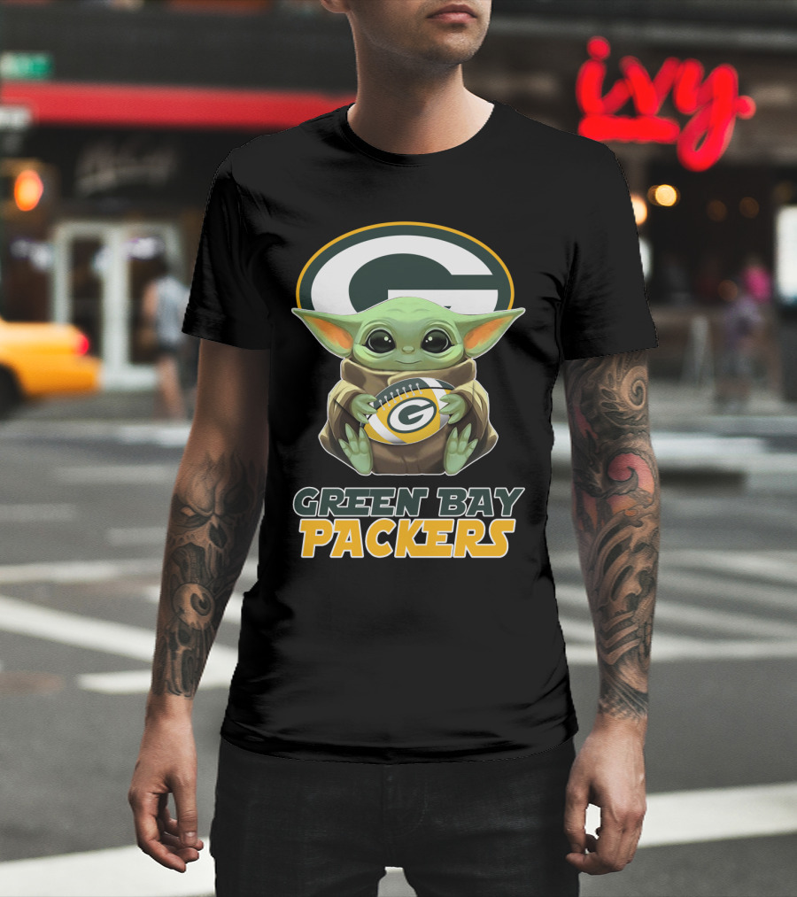Green Bay Packers Baby Yoda Holding Football T-Shirt