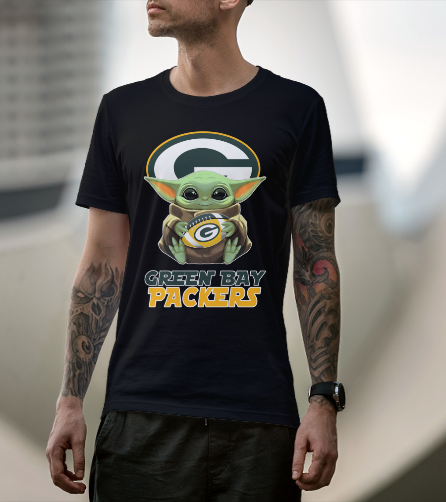Green Bay Packers Baby Yoda Holding Football T-Shirt