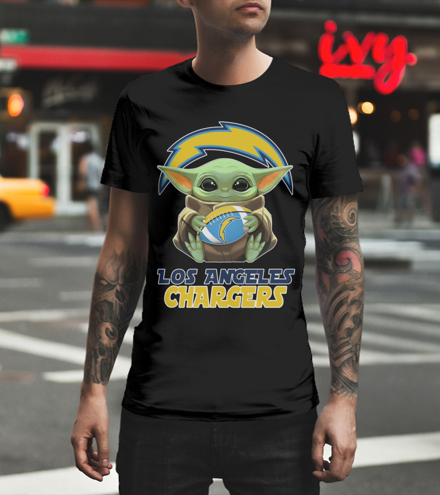 Los Angeles Chargers Baby Yoda Football T-Shirt