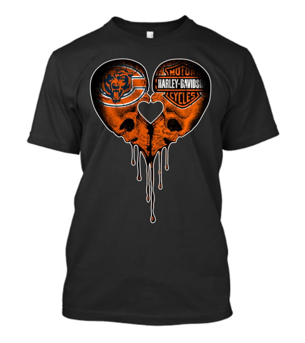 Chicago Bears Harley Davidson Skull Heart Dripping Ink T-Shirt