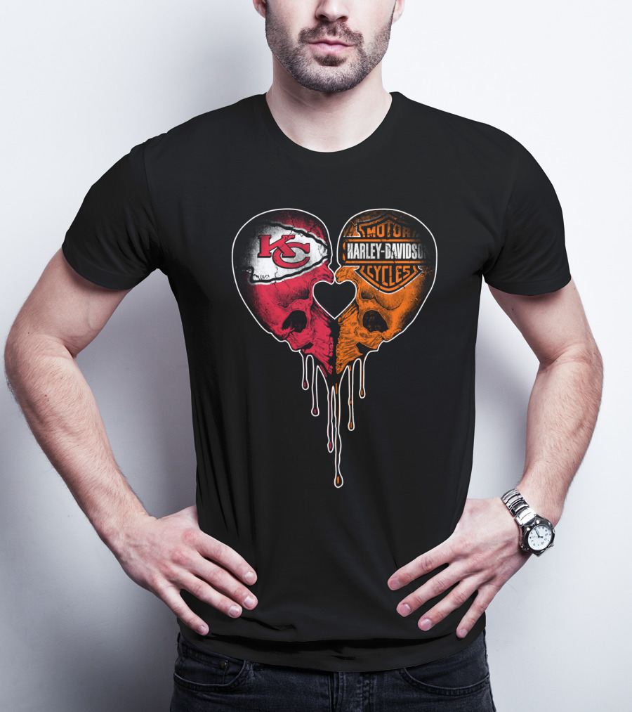 Kansas City Chiefs Harley Davidson Dripping Skull Heart T-Shirt