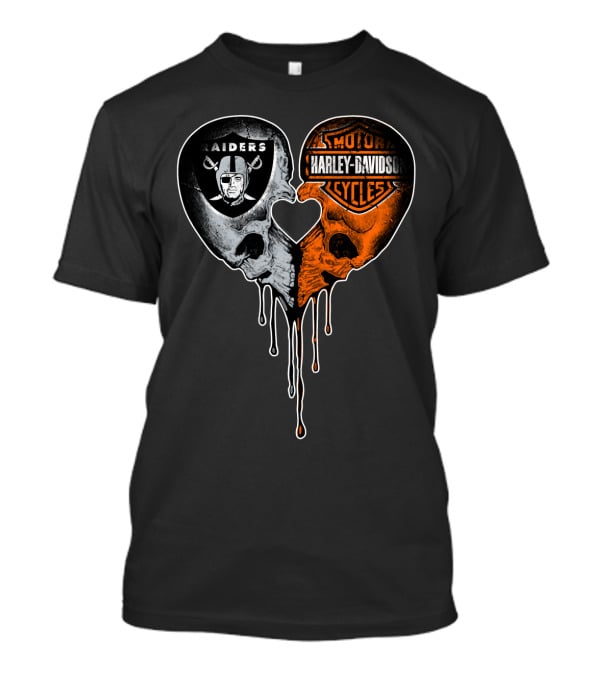 Raiders Harley Davidson Heart Skulls T-Shirt