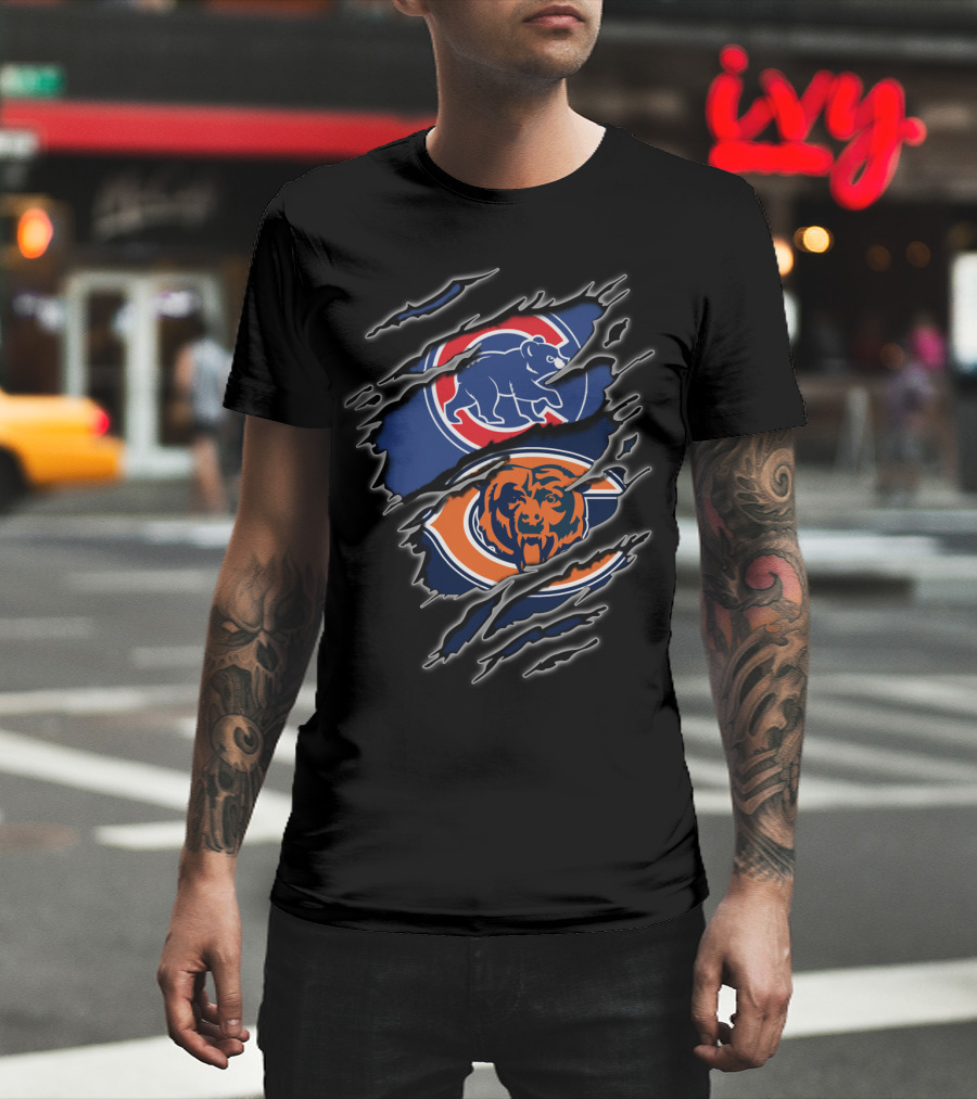 Chicago Bears And Cubs Fan Crossover Claw Marks T-Shirt