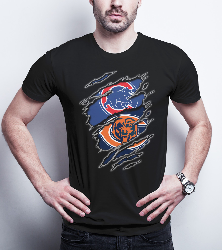 Chicago Bears And Cubs Fan Crossover Claw Marks T-Shirt