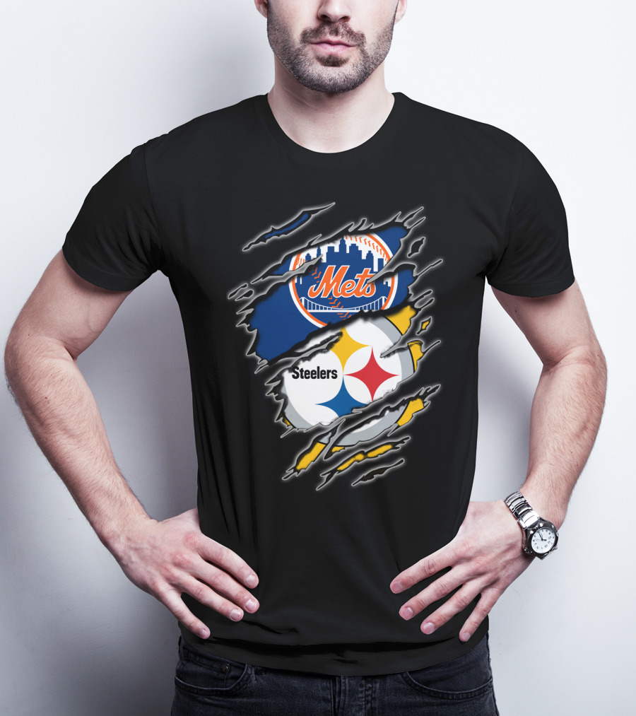 Mets Steelers Fan Crossover Logo T-Shirt