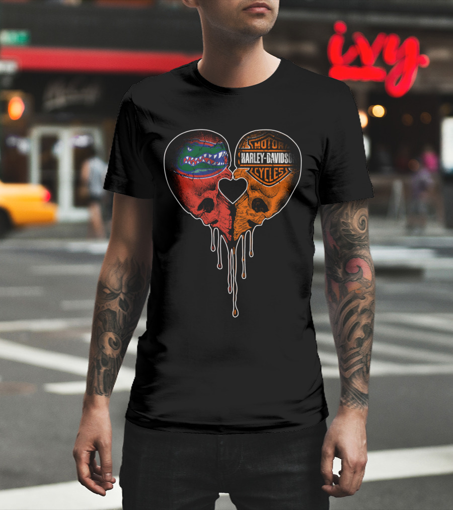 Florida Gators Harley Davidson Dripping Skull Heart T-Shirt