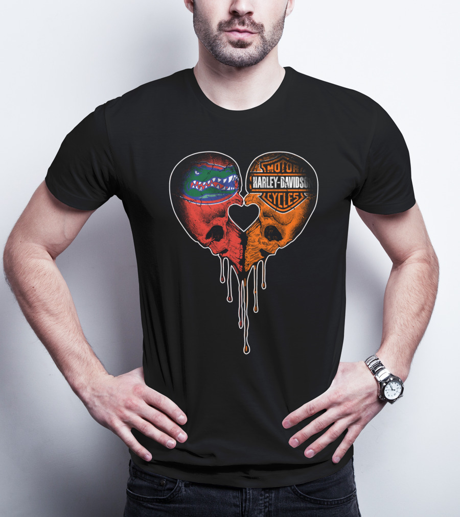 Florida Gators Harley Davidson Dripping Skull Heart T-Shirt