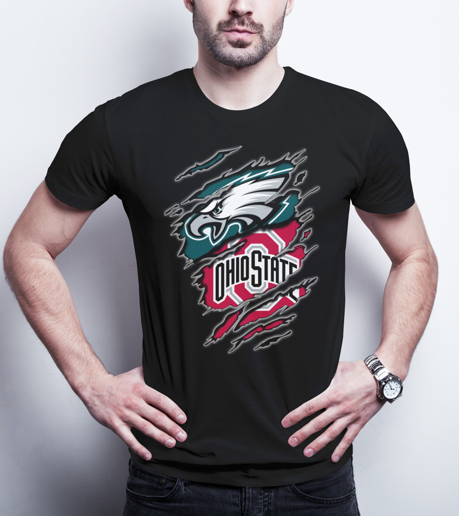Philadelphia Eagles And Ohio State Buckeyes Fan Logo Blend T-Shirt