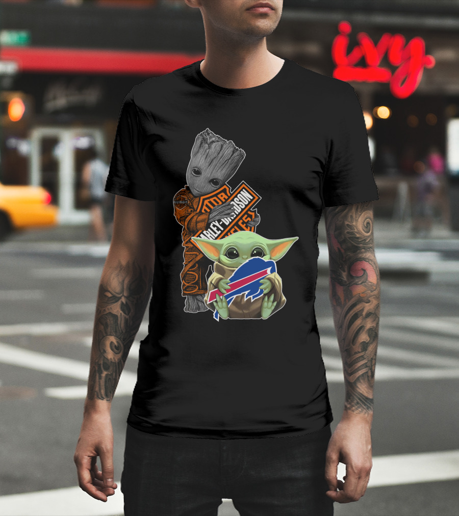 Groot Harley Davidson Baby Yoda Buffalo Bills T-Shirt