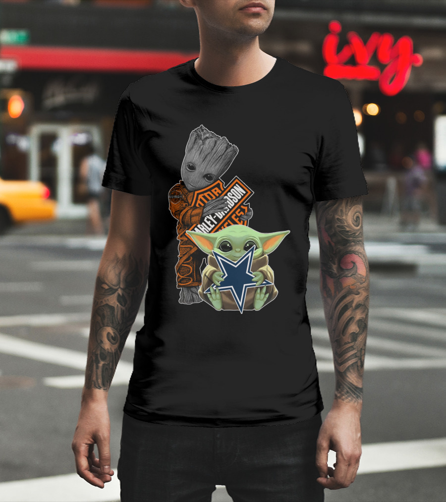 Groot Harley Davidson Dallas Cowboys Baby Yoda T-Shirt