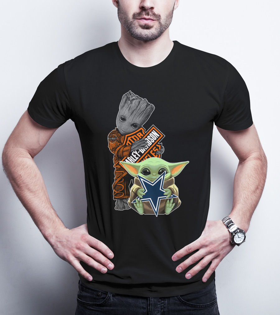 Groot Harley Davidson Dallas Cowboys Baby Yoda T-Shirt