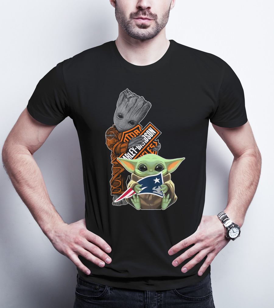 Groot Harley Davidson Baby Yoda Patriots T-Shirt