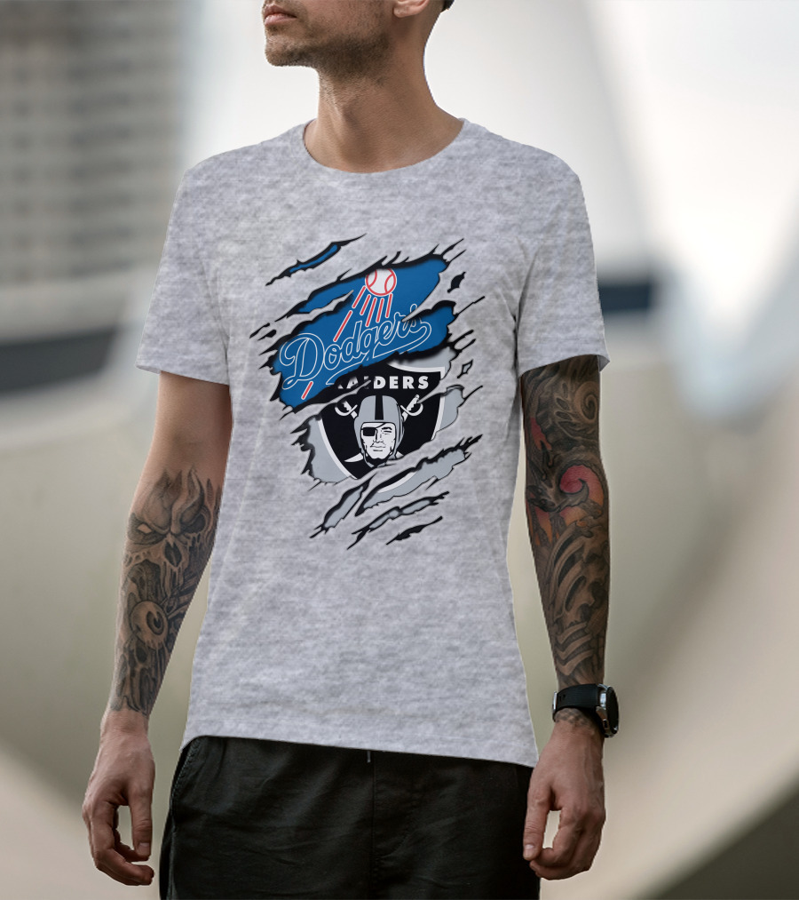 Dodgers Raiders Dual Logo Fan Tribute T-Shirt