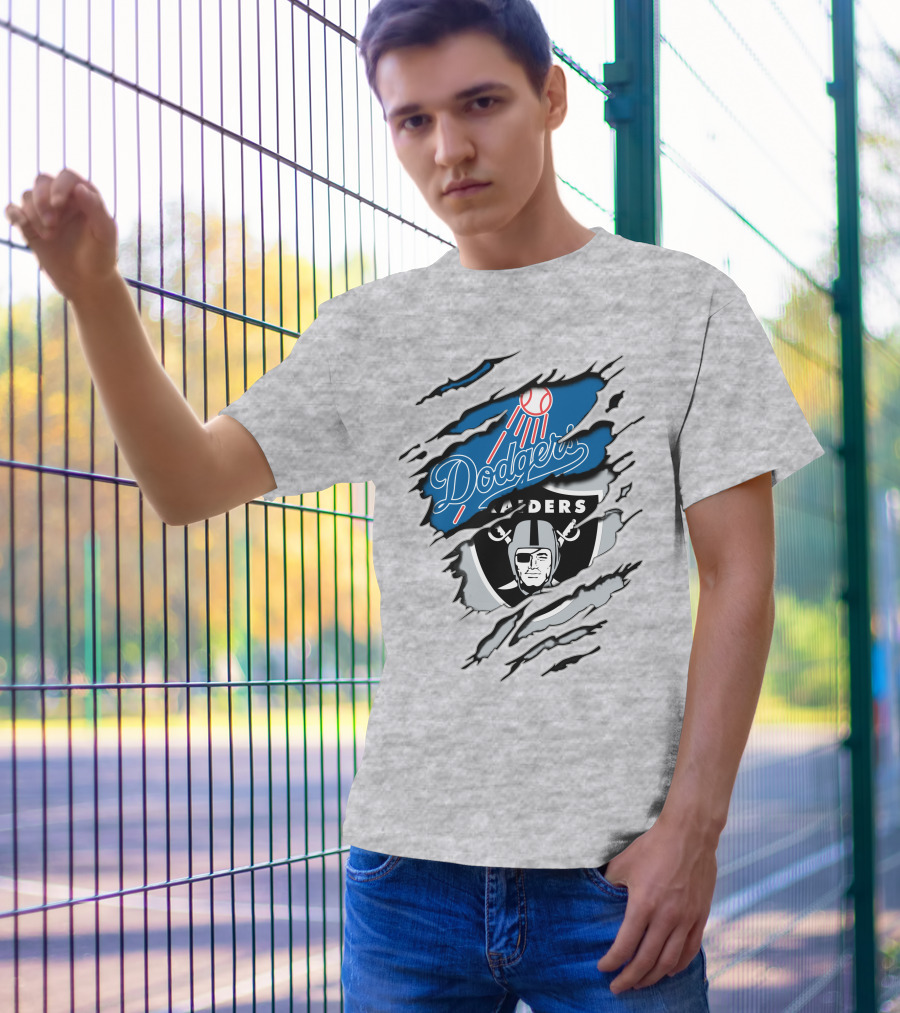 Dodgers Raiders Dual Logo Fan Tribute T-Shirt