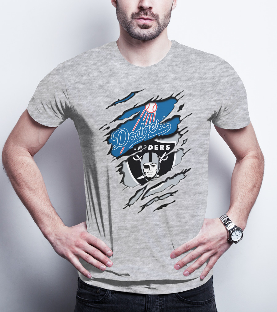 Dodgers Raiders Dual Logo Fan Tribute T-Shirt
