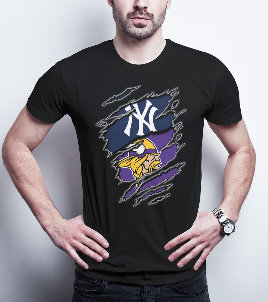 Yankee Viking Fans Reflection With Iconic Logos T-Shirt