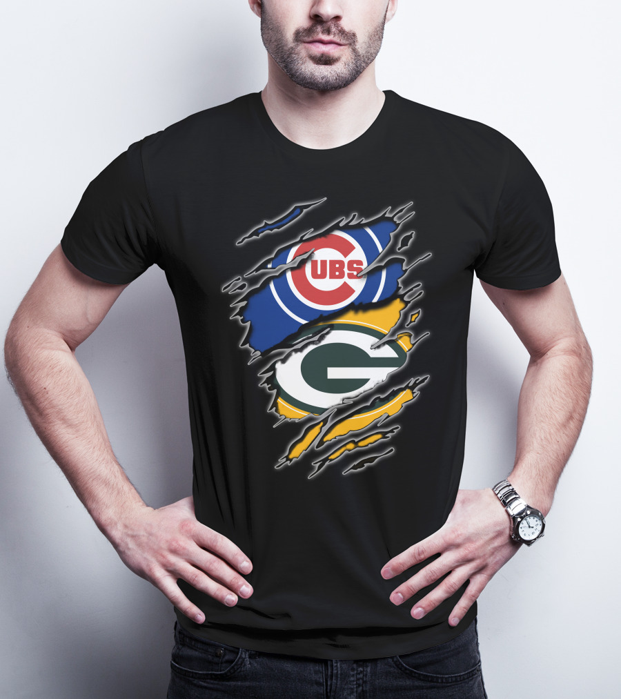 Chicago Cubs Green Bay Packers Ripped Fan T-Shirt