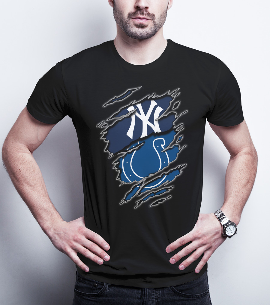 Yankees Colts Fan Crossover Claw Marks T-Shirt