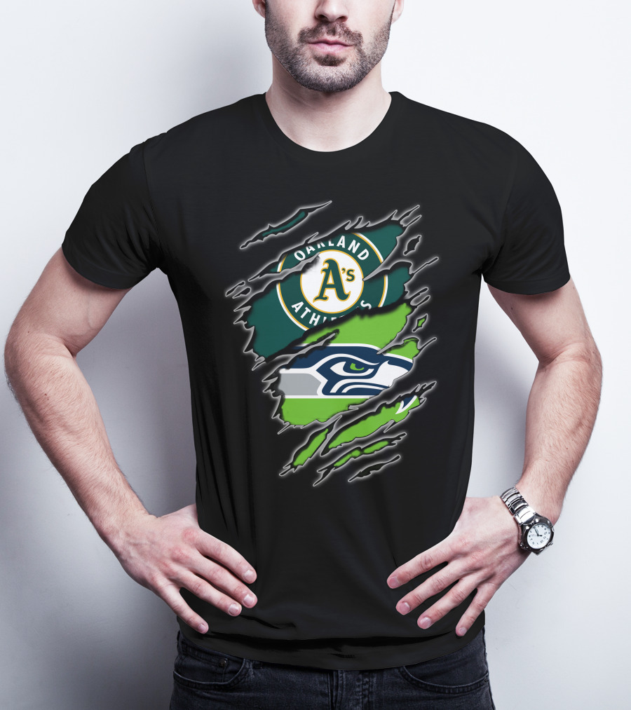 Oakland Athletics Seattle Seahawks Fan Crossover T-Shirt