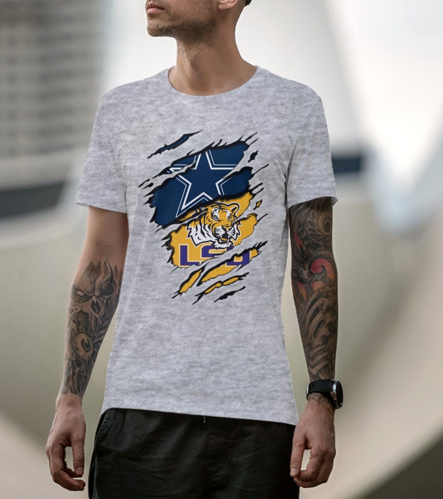 Dallas Cowboys Star And Lsu Tigers Logo Fusion T-Shirt
