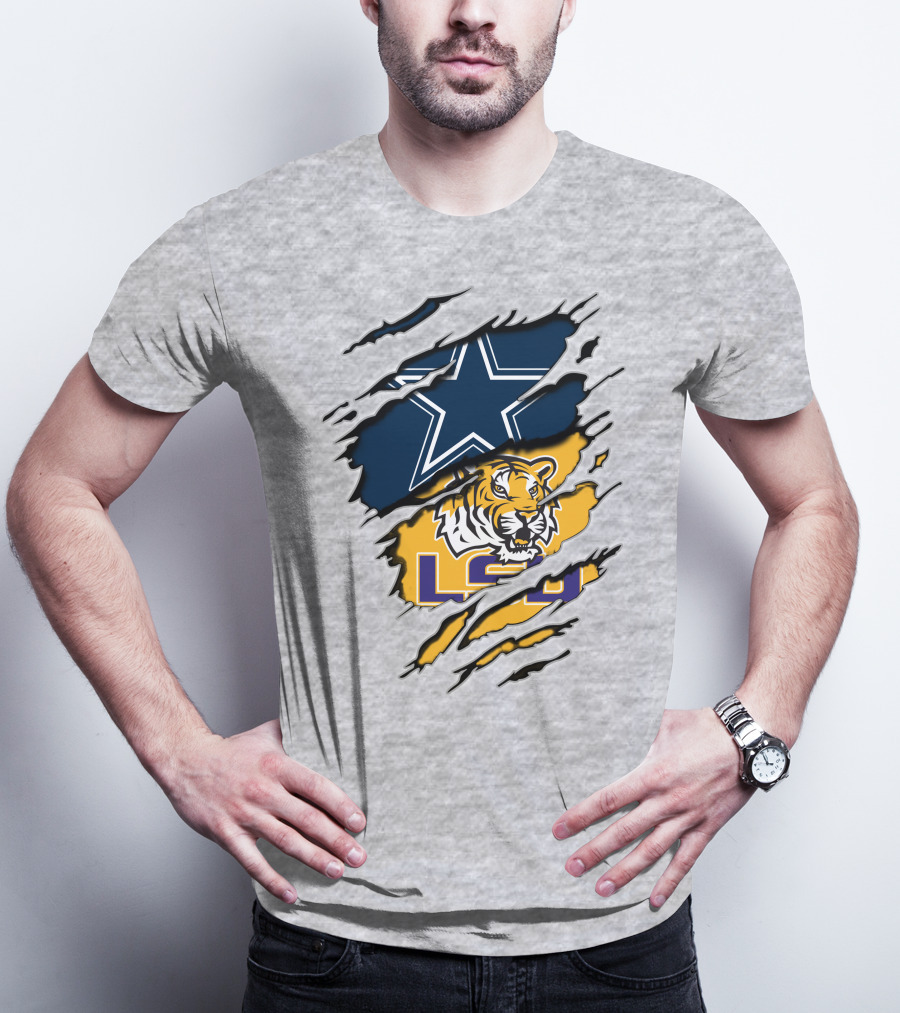 Dallas Cowboys Star And Lsu Tigers Logo Fusion T-Shirt
