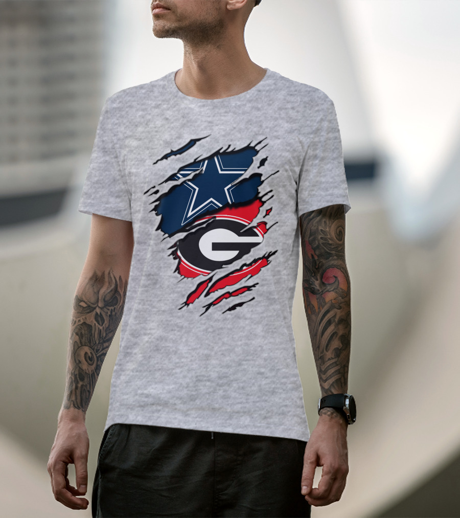 Dallas Cowboys Georgia Bulldogs Torn Flag T-Shirt