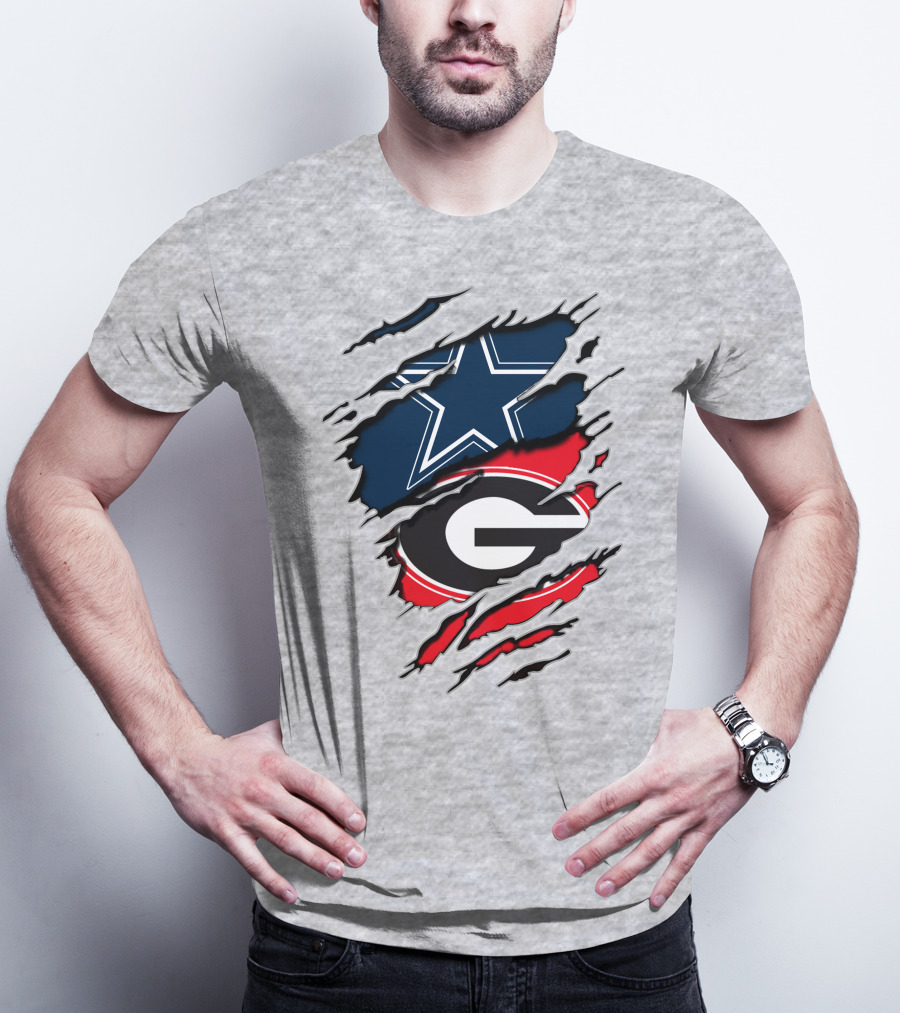 Dallas Cowboys Georgia Bulldogs Torn Flag T-Shirt