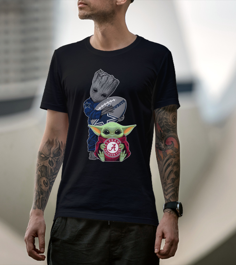 Cowboys Groot And Baby Yoda Alabama Crimson Tide T-Shirt